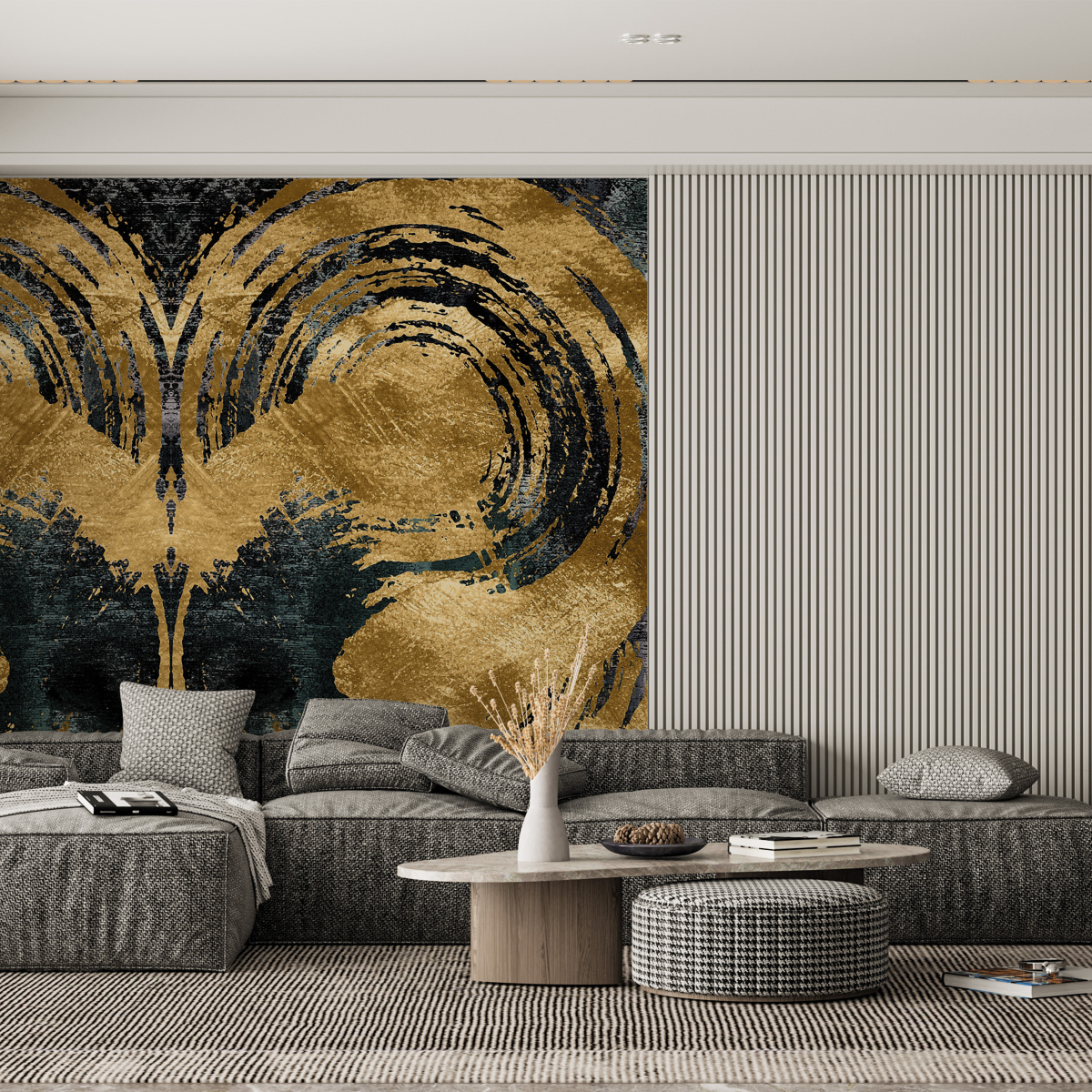 PVC Wandpaneel 3D Schwarz-Gold Design – 1220x2600x3 mm, 39,00